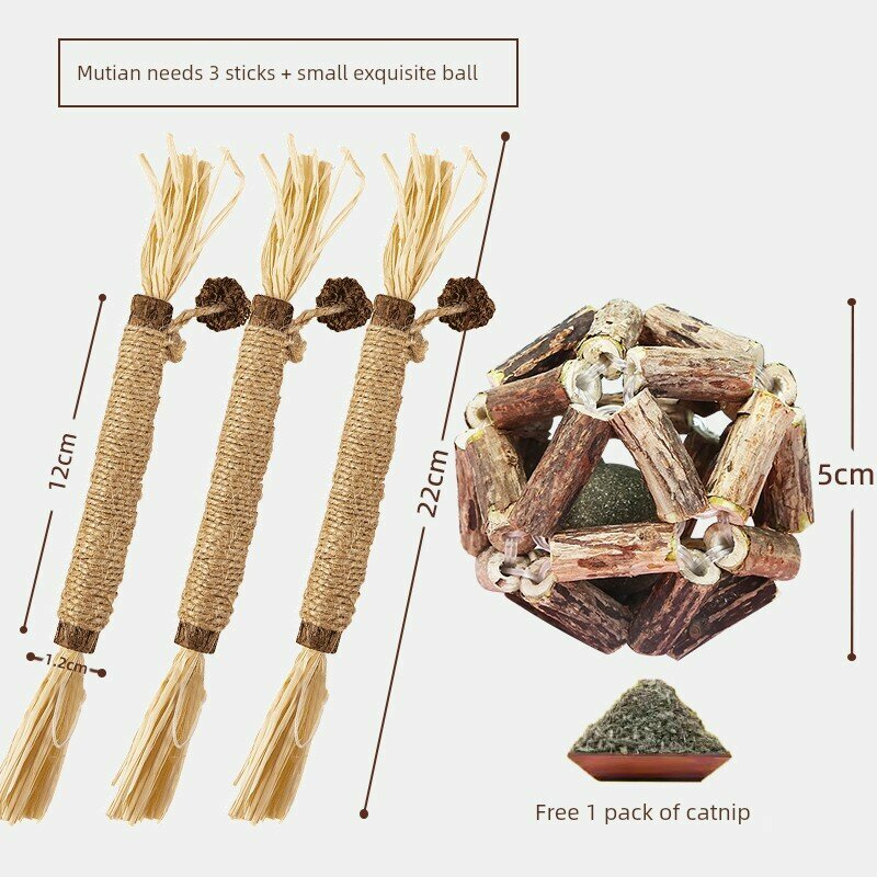 Прочная палочка с котовым мятным листом и маленькой жемчужной игрушкой для ухода за зубами - 3 шт.