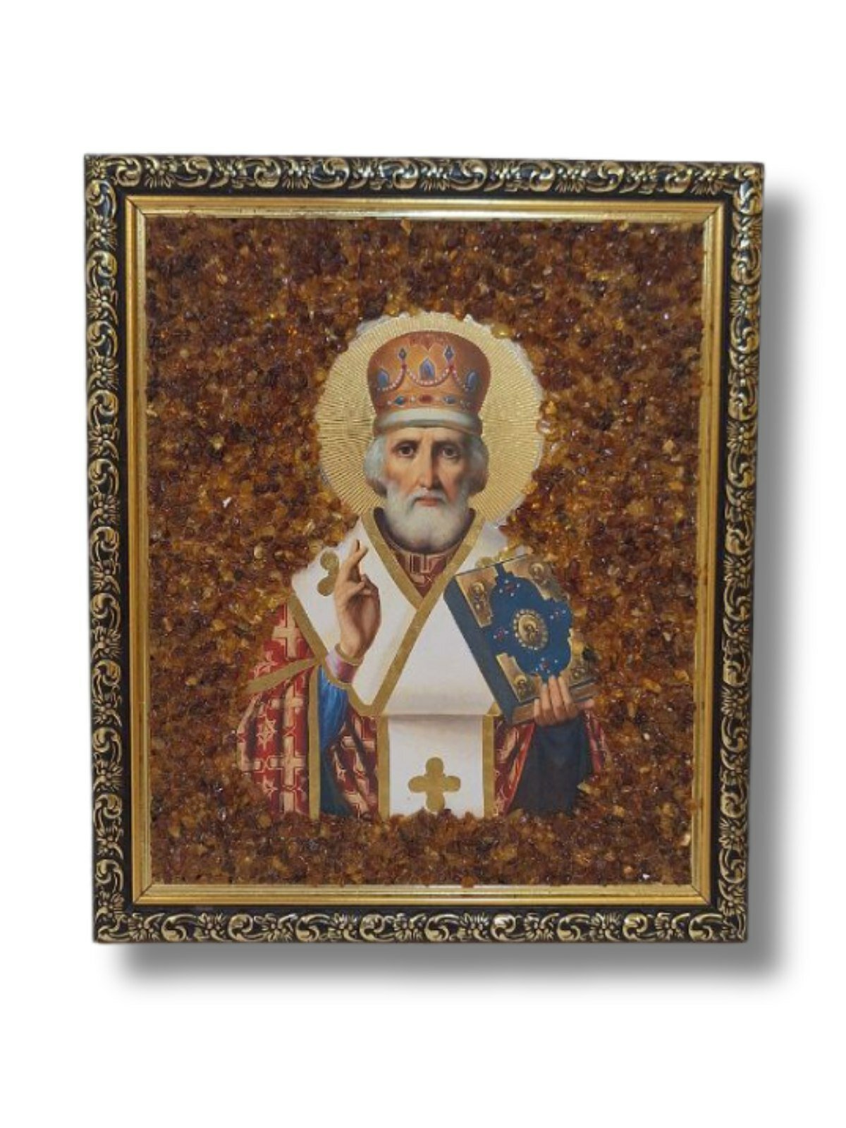 Икона City, Николай Чудотворец, освященная, янтарь, 25x21х23 см