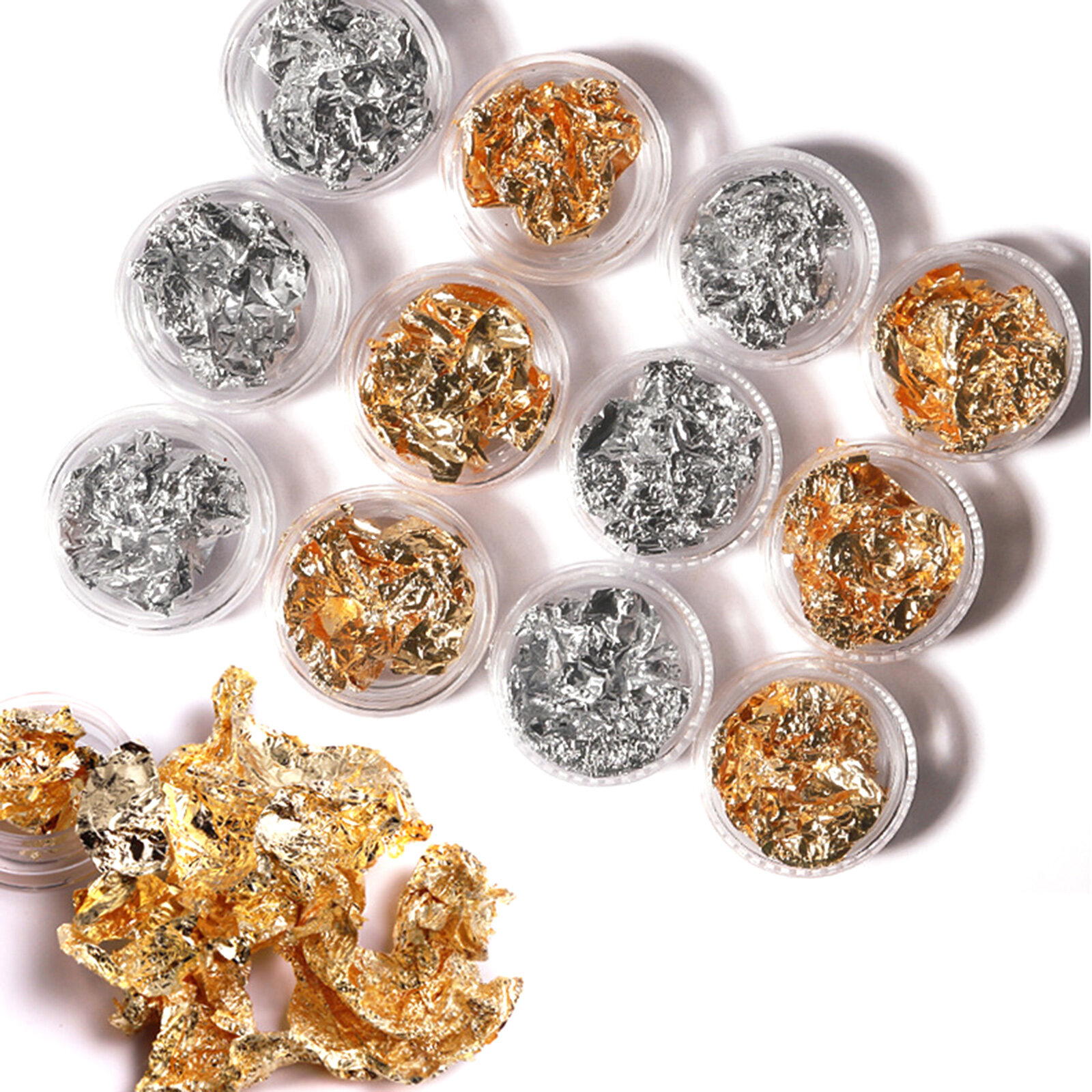 12 коробок Фольга Золотая Серебряная Куперная Фольга Пайлетта Чип Фольга Ногтевой Глиттер Дизайн Ногтевого Арта Украшение Чип Глиттер для Ногтей
