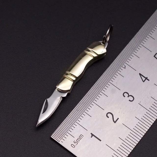 Брелок-миниатюрный карманный нож из латуни, подвеска из нержавеющей стали, нож для разделки мяса, инструменты для активного отдыха, портативный складной нож. Распаковка.