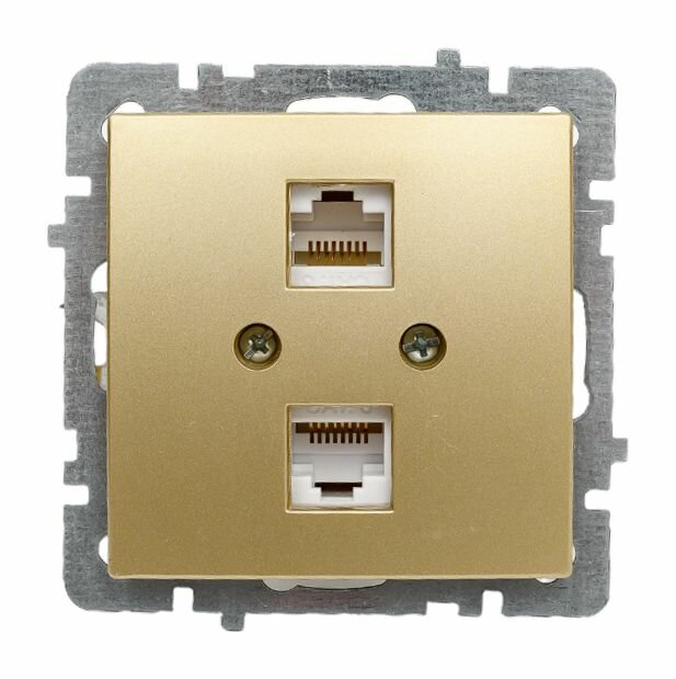 Механизм 2-местной компьютерной розетки Nilson СУ, RJ45 САТ6, TOURAN-ALEGRA-THOR, metallic, золото 24150447
