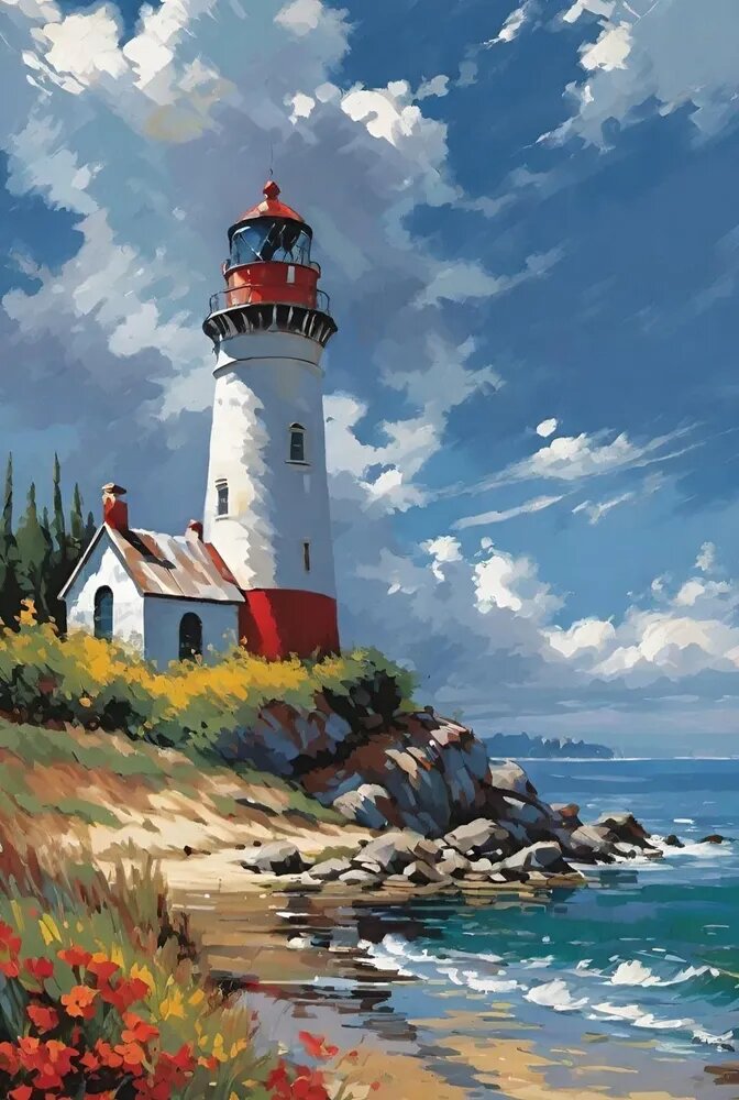 Алмазная Картина "Пейзаж Маяка" 40х50 См Алмазная Вышивка / Картина Стразами Подарков