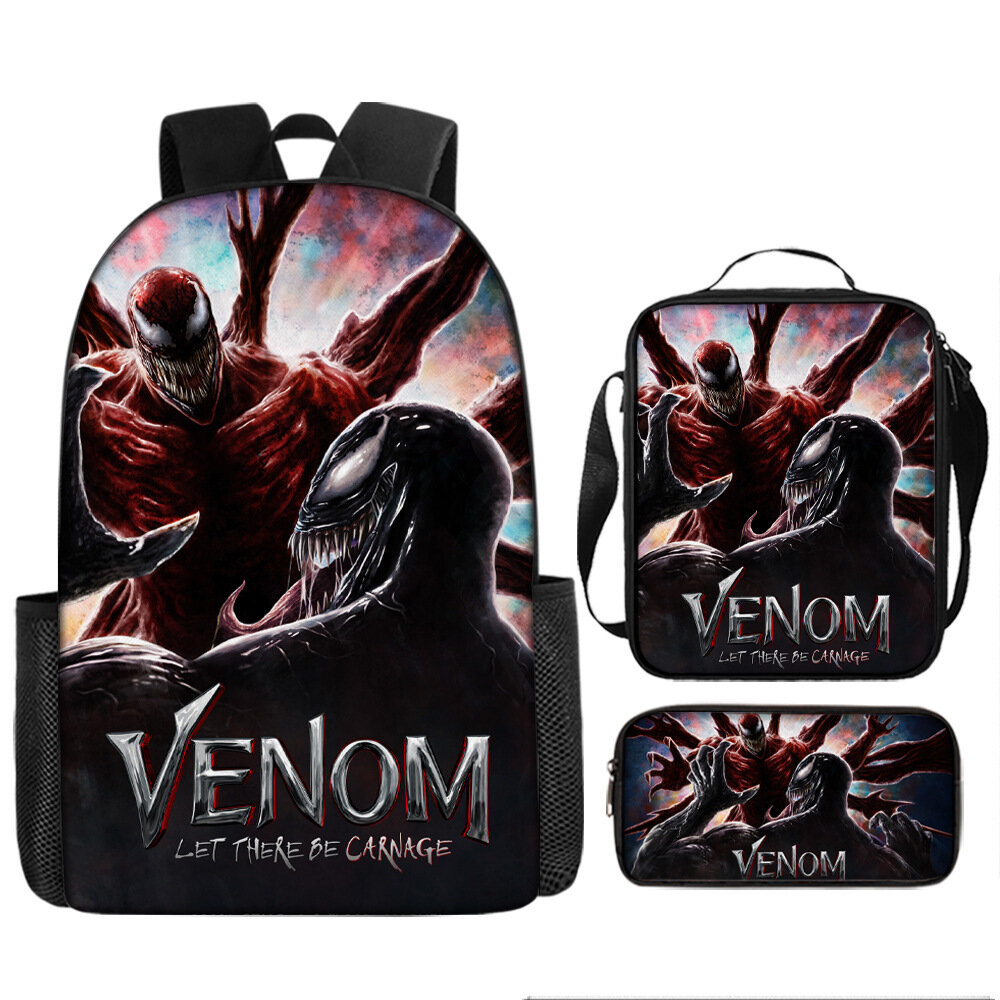 Marvel Venom 3 школьная сумка для школьников начальной школы venom периферийный детский рюкзак с принтом, сумка через плечо, комплект из трех предметов, цельный, Прямая поставка