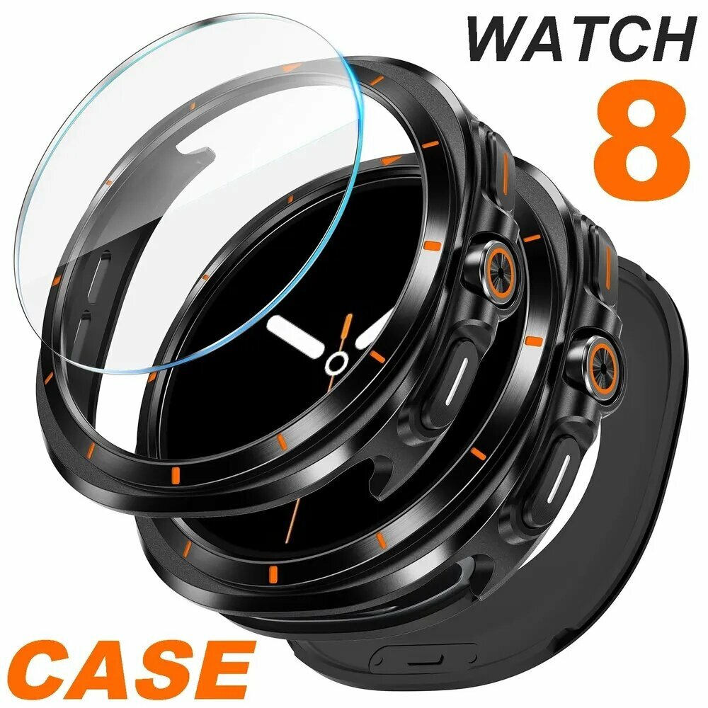 3 в 1 металлический чехол для Samsung Galaxy Watch 8, защитное стекло 40 мм, 44 мм, защитный бампер, закаленное стекло для Galaxy Watch8