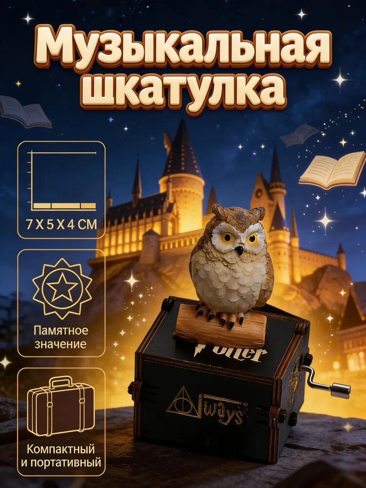 Музыкальная шкатулка Гарри Поттера с заводной рукояткой и моделью совы
