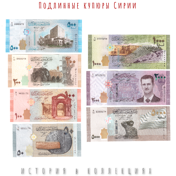 Сирия 5000+2000+1000+500+200+100+50 фунтов 2013-2024 гг UNC Набор банкнот
