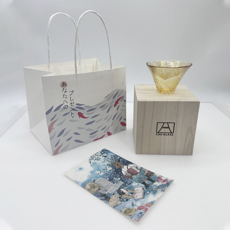 Чашка с цветком вишни горы Фудзи, стеклянная рюмка с золотой фольгой, деревянная коробка, высококачественная японская
