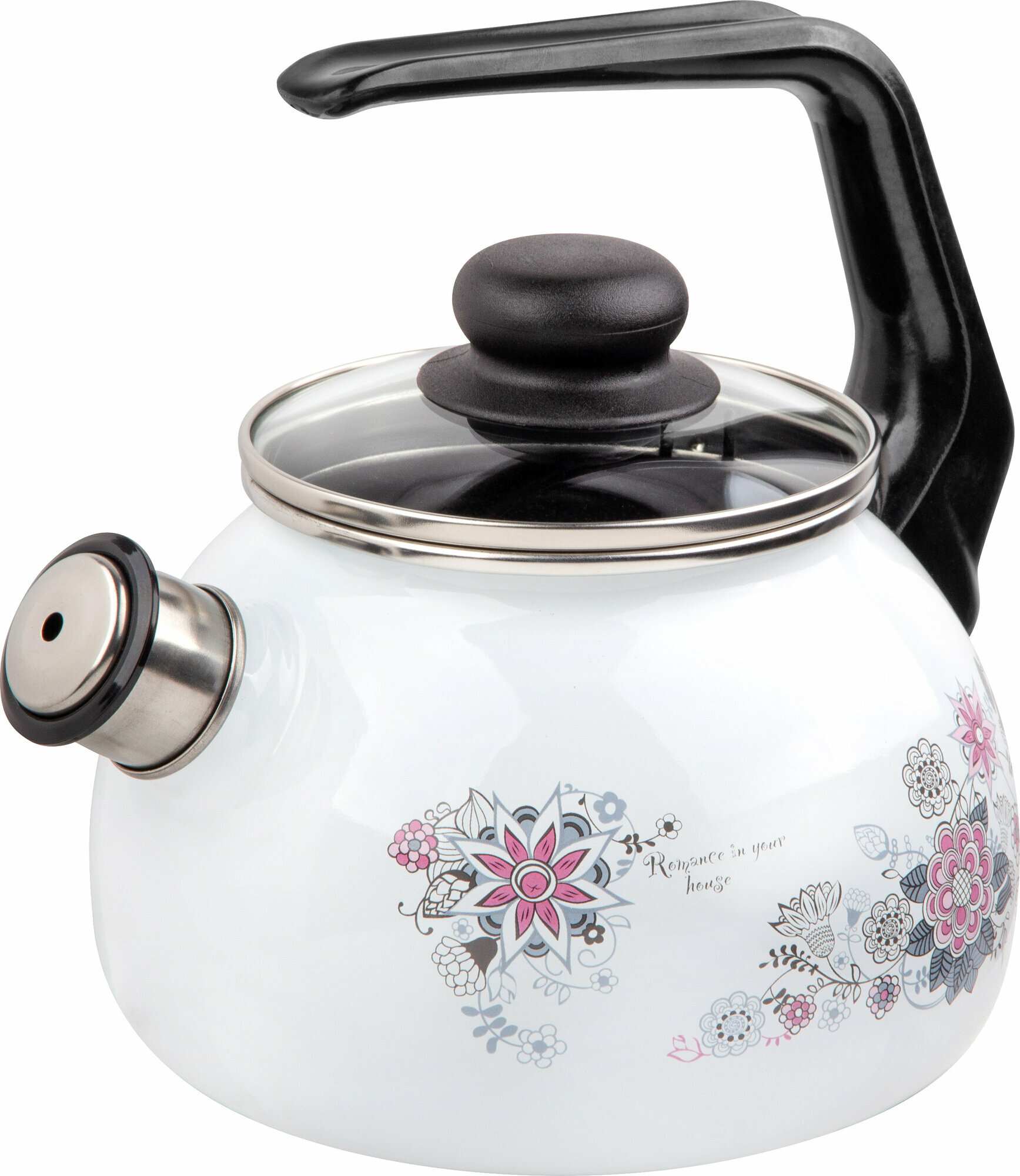 Чайник СтальЭмаль "Весенний романс" 4с210я, со свистком, белый, 2л