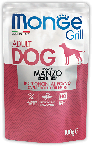 Влажный корм Monge Grill, для взрослых собак всех пород, говядина, 100г