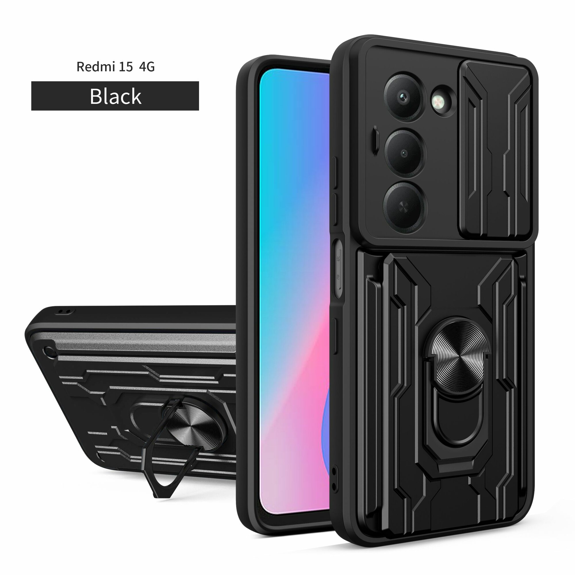 Чехол кошелек для Xiaomi Redmi 15 / Редми 15 , очень тонкий матовый ударопрочный силиконовый чехол из поликарбоната с отделениями для карт, кольцом-держателем, крышкой для камеры картхолдер кольцо-держатель защита камеры
