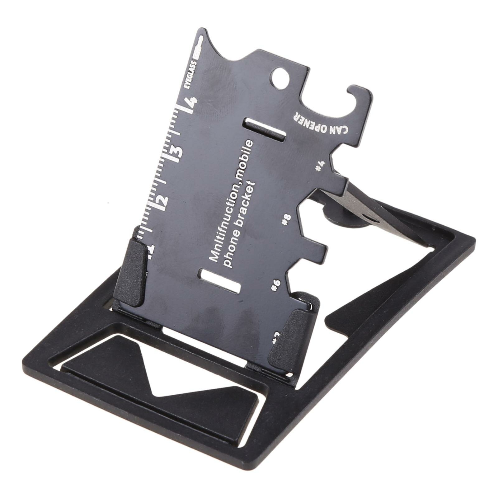 Складной ключ-отвертка с держателем для телефона, открывашкой и карманным ножом, Черный