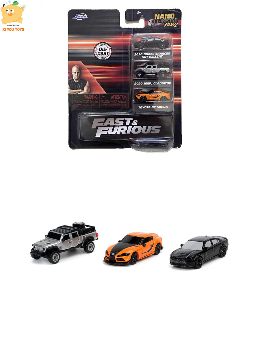 Jada Toys Fast & Furious Nano Hollywood Rides 3-Pack / Коллекционная Игрушка-литая Модель Автомобиля В Масштабе 1:65, Подходящая Для Детей В Возрасте От 3 Лет И Старше.