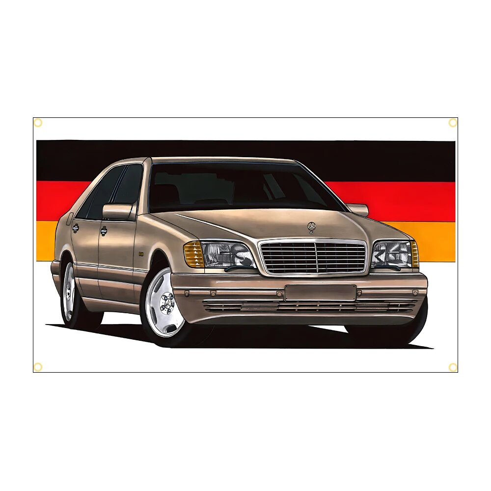 FLAGDOM Автомобильный флаг Mercedes-Benz W124 из полиэстера 90 х 150 см, 4 Grommets