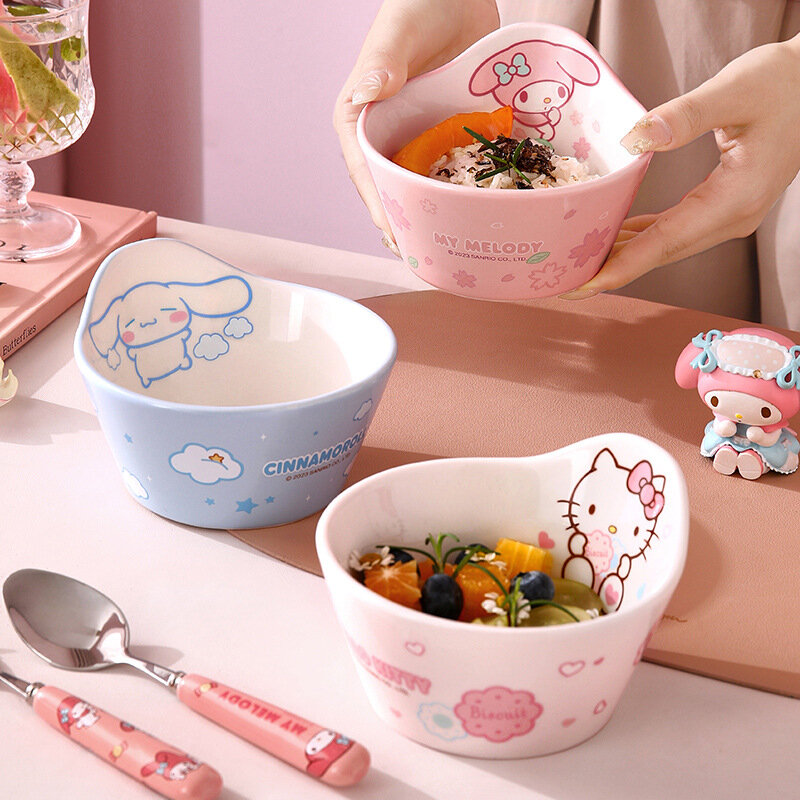 Милая миска для риса Sanrio, высококачественная детская миска, миска для десертов, керамическая посуда, миска для еды.