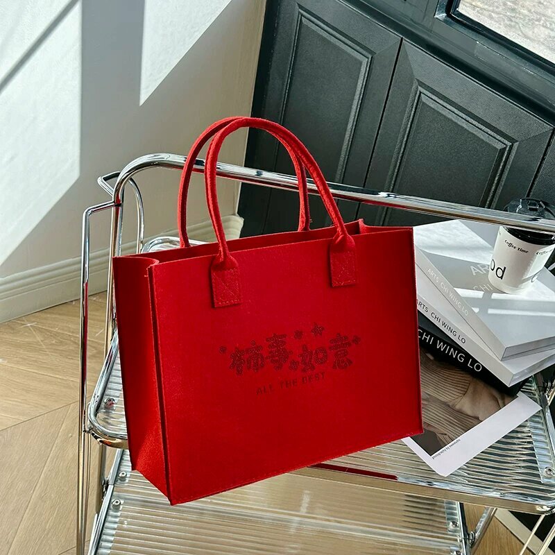 Сумка из фетра, красная сумка, сумка с индивидуальным логотипом, подарок, большая вместимость, сумка-тоут, ручная сумка, подарочная сумка для покупок