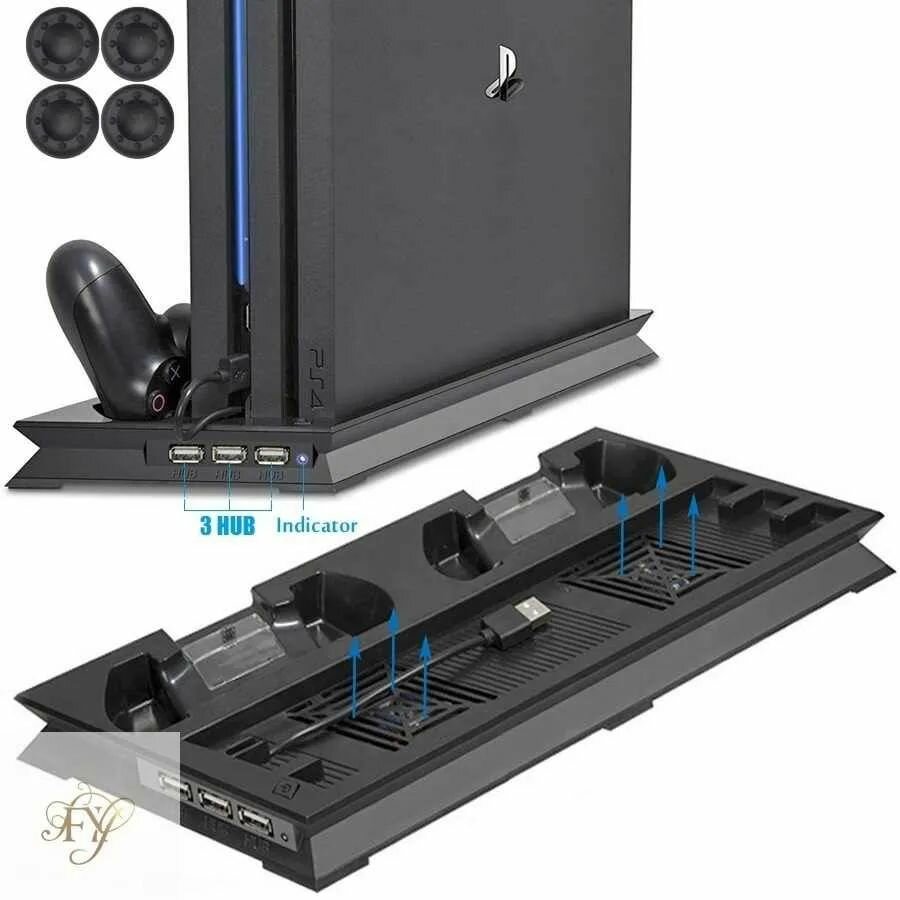 Стенд (подставка) для Sony PlayStation 4 Pro с функцией охлаждения и док-станцией для 2-х геймпадов PS 4 + 3 USB порта