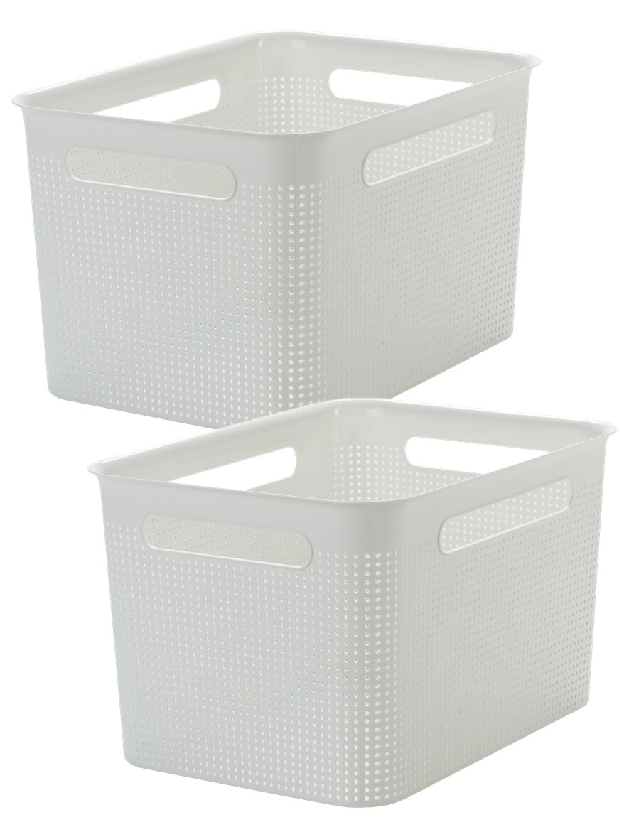 Набор корзин для хранения вещей, одежды, обуви и аксессуаров, пластиковая с ручками, для гардеробной, спальни, ванной Rotho Brisen L 16 л, 2 шт.
