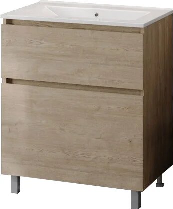 Тумба с раковиной Teymi Laina 70 напольная, 71, 5 см, с ящиками, белая, прямоугольная, в современном стиле, из МДФ, из фарфора