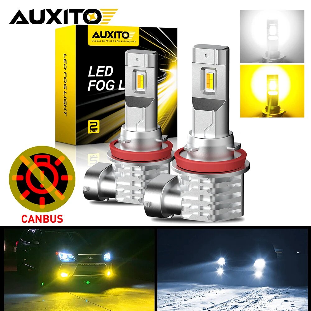 AUXITO 2Pcs Dual Colors H11 H8 LED Fog Light Bulbs Canbus H9 H10 H16(JP) 9005 HB3 9006 HB4 Auto Fog Bulbs DRL Driving Lamp