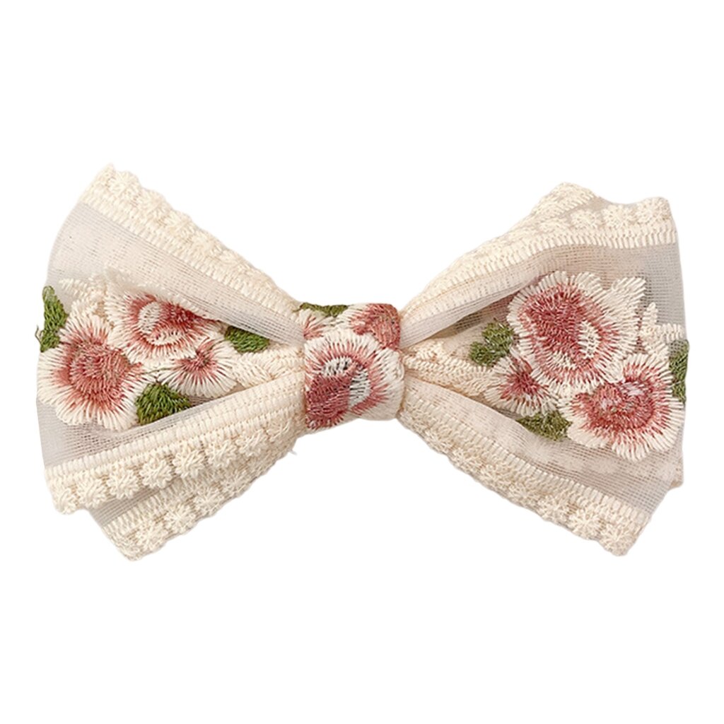 Кружевная заколка с вышивкой большим бантом-small bow