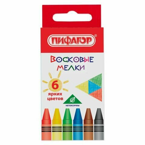 40 шт. Восковые мелки пифагор "солнышко", набор 6 цветов, 227278