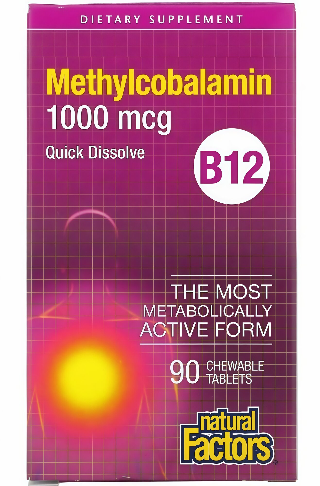 Natural Factors, Methylcobalamin B12, Метилкобаламин витамин B12, 1000 мкг, 90 шт.