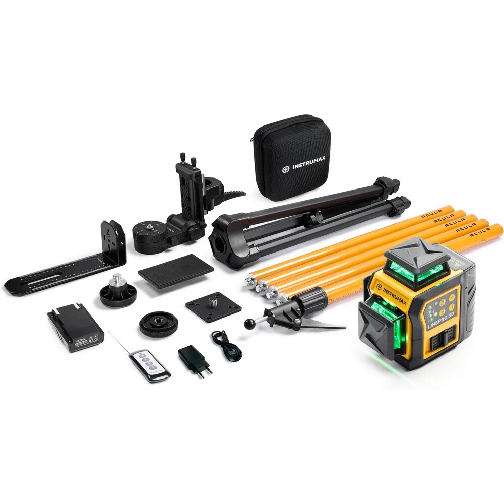 Комплект INSTRUMAX профессионального лазерного уровня LinePRO 3D BAZA + многофункциональная штатив-штанга ACULA 3800 MAXIMUM IM0208
