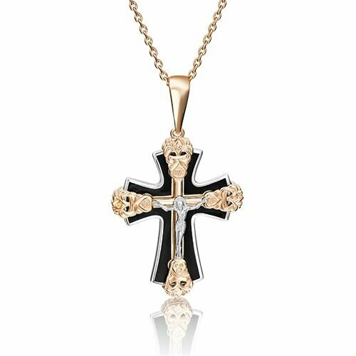 Крестик PLATINA, комбинированное золото, 585 проба, родирование, эмаль