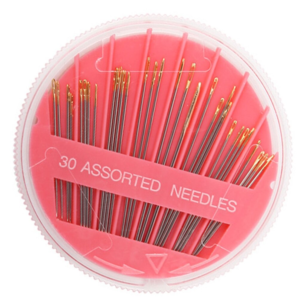 Ручная Швейная Игла с Золотым Глазком Из Сплава 30шт В Круглом Пластиковом Футляре Для Хранения