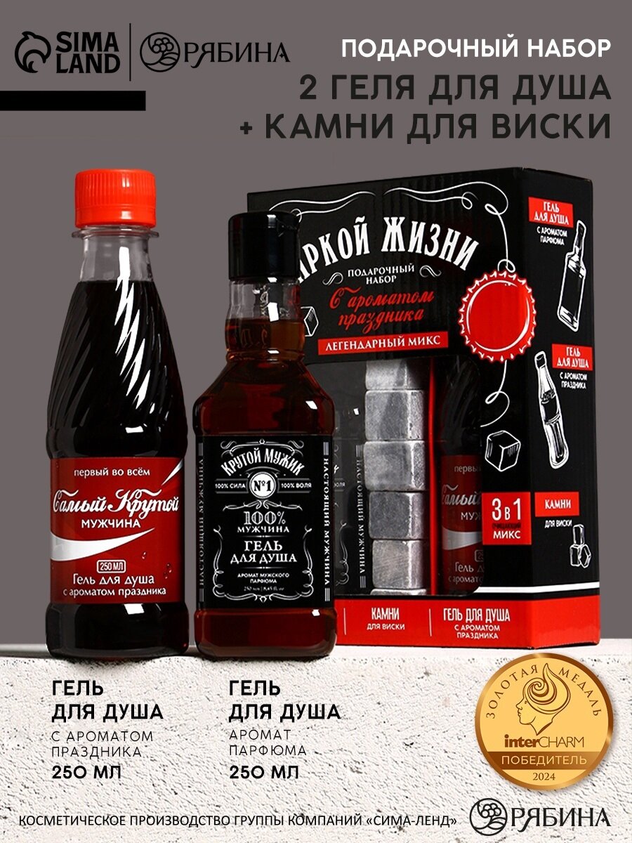 Подарочный набор "Яркой жизни", гель для душа, 2 × 250 мл, камни для виски, подарок на 23 февраля мужчине