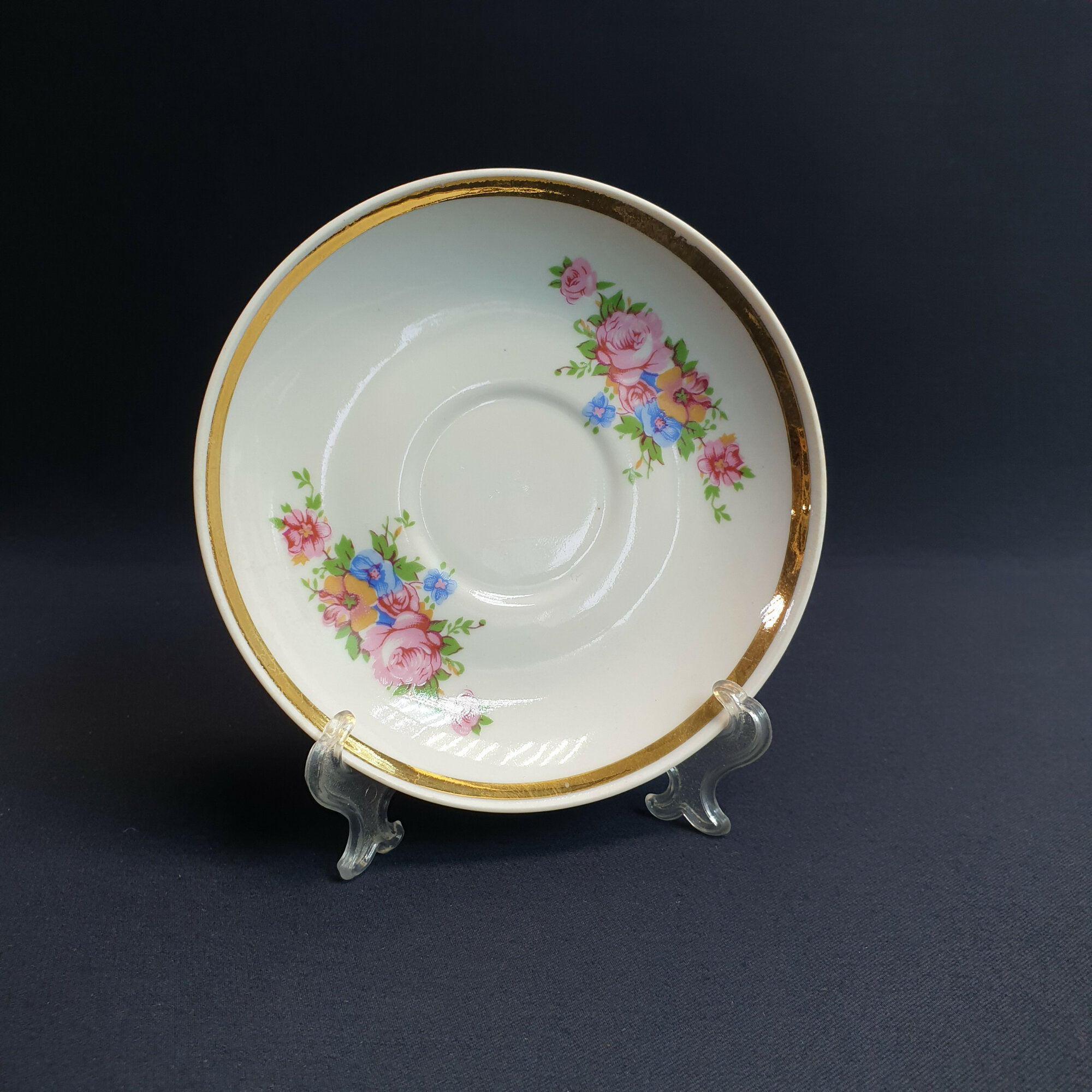 Блюдце Дулево, фарфор деколь позолота 14 см, винтаж CCCР