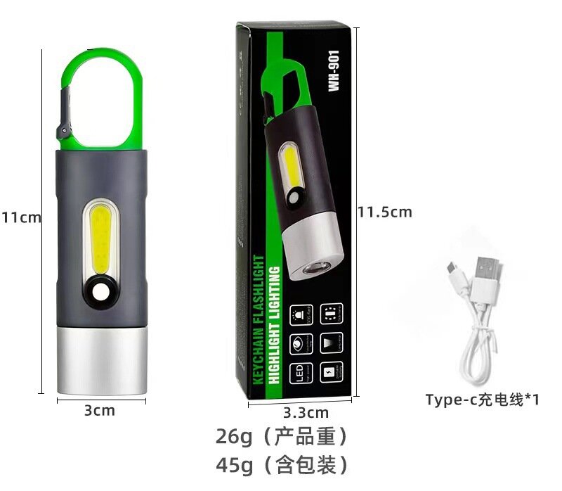 Трансграничный новый портативный двойной источник света фонарик TYPE-C быстрая зарядка Мини-рабочий фонарь (пластик)