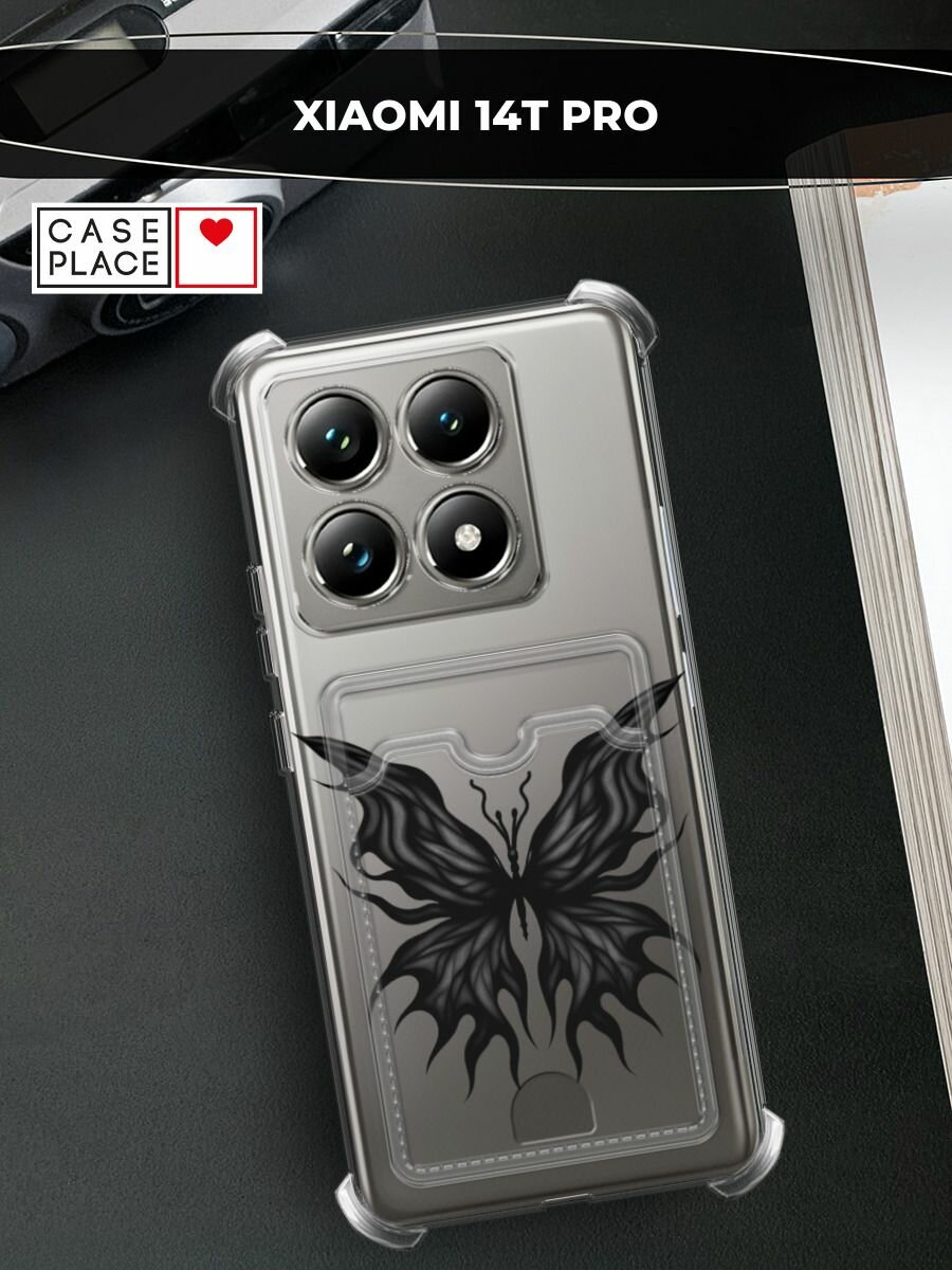 Чехол на Xiaomi 14T Pro (Сяоми 14T Про) с картой и принтом Черная бабочка
