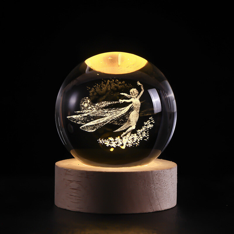 Светильник-ночник стеклянный шар ЭльзаСветящаяся хрустальная шариковая ночник 3D
