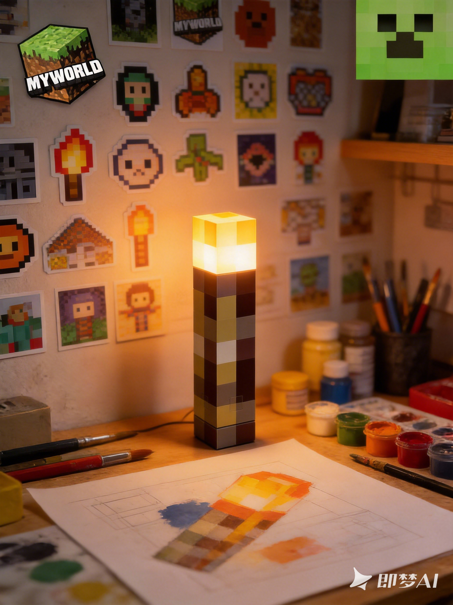 Ночник майнкрафт, ночник факел minecraft, 4 цвета беспроводной крепление на стену