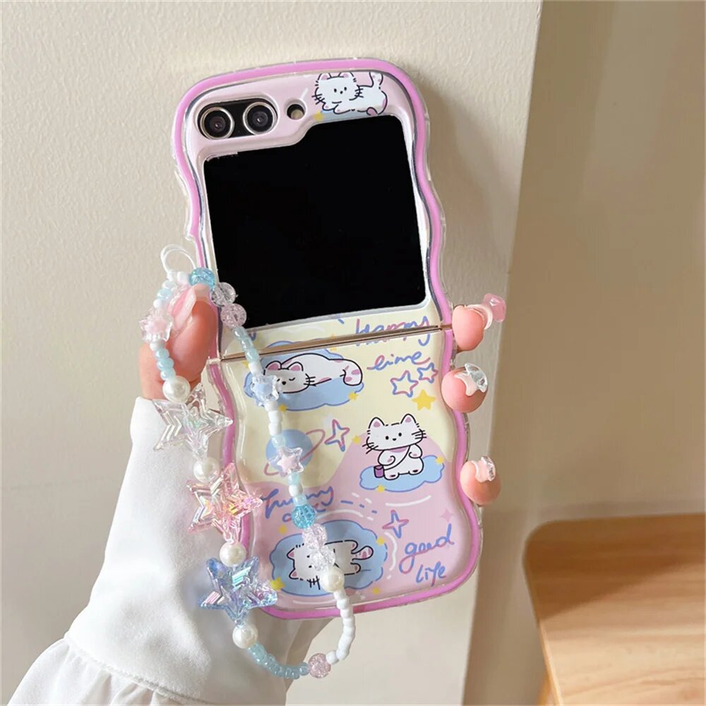 Милый корейский мультяшный чехол с собакой для Samsung Z Flip 5 3 4 Чехол-браслет для Galaxy z flip 5 z flip4 мягкий тонкий чехол с волнистыми краями Funda FenGG SL, Z Flip 4