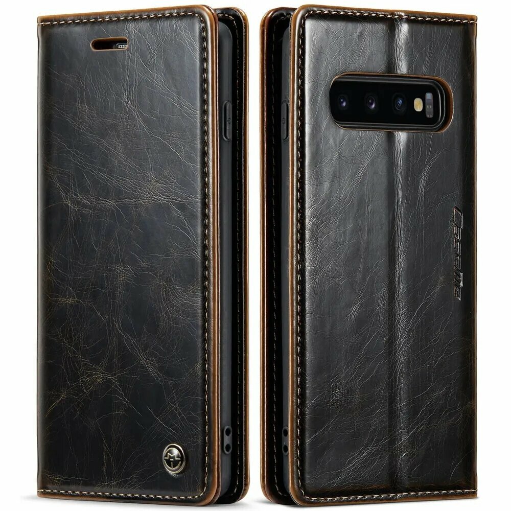 CaseМe Кожаный чехол в стиле ретро для Samsung Galaxy S10 Plus/ самсунг с10 плюс чехол-книжка, слоты для карт, магнитная застежка, ударопрочный со всех сторон