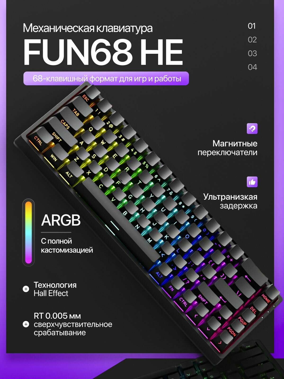 Клавиатура проводная MONSGEEK FUN68 HE-ST Black Wired от официального реселлера CAPSLOCKS