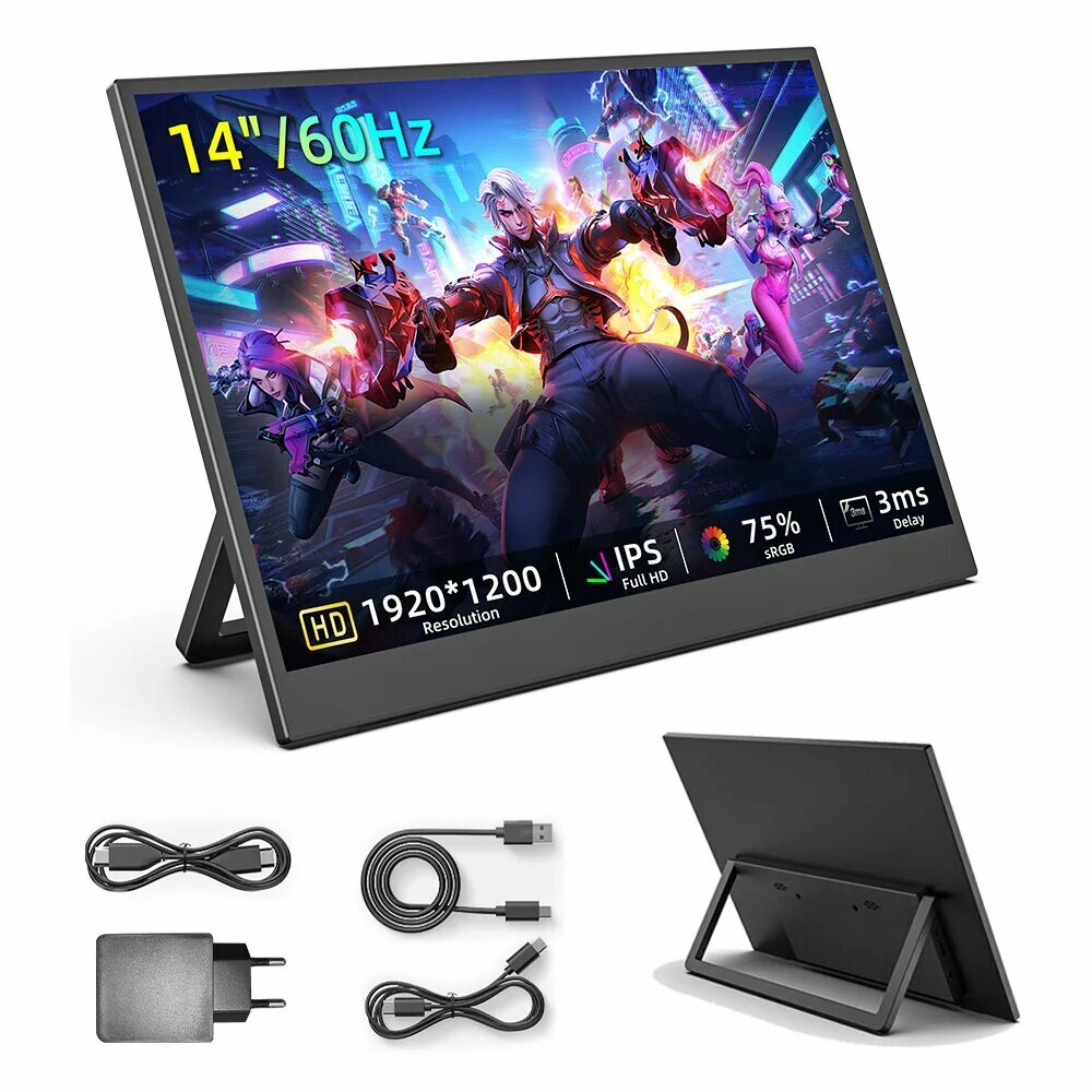 Портативный монитор Justthink 14/15.6 дюймов 1920x1080 ZJ14 Inch