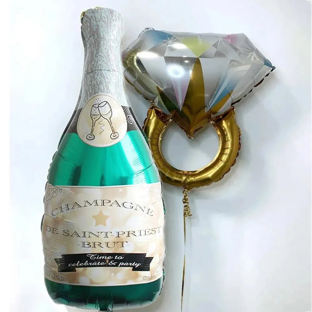 Кольцо с бриллиантом/бутылка шампанского, воздушные шары, Декор для свадьбы/дня рождения,2шт