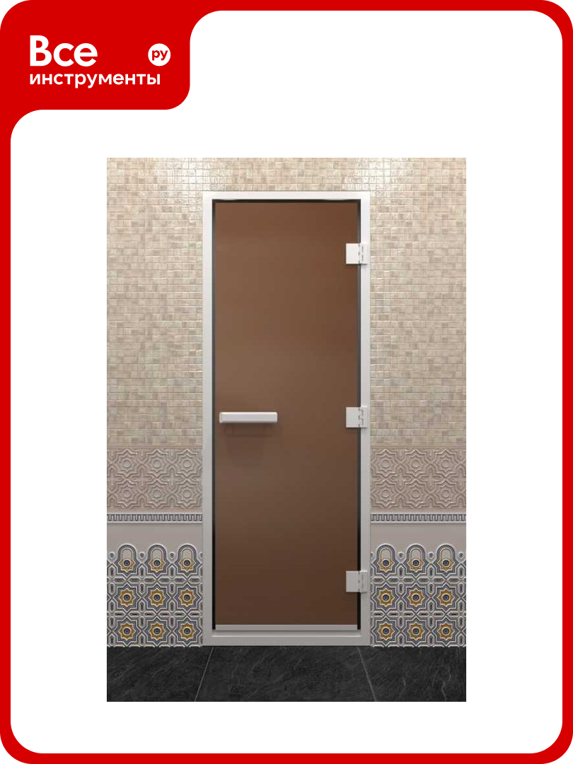 Дверь DoorWood для хамама "Бронза матовая" 1900x700 мм, закаленное стекло, алюминиевая коробка, 3 петли
