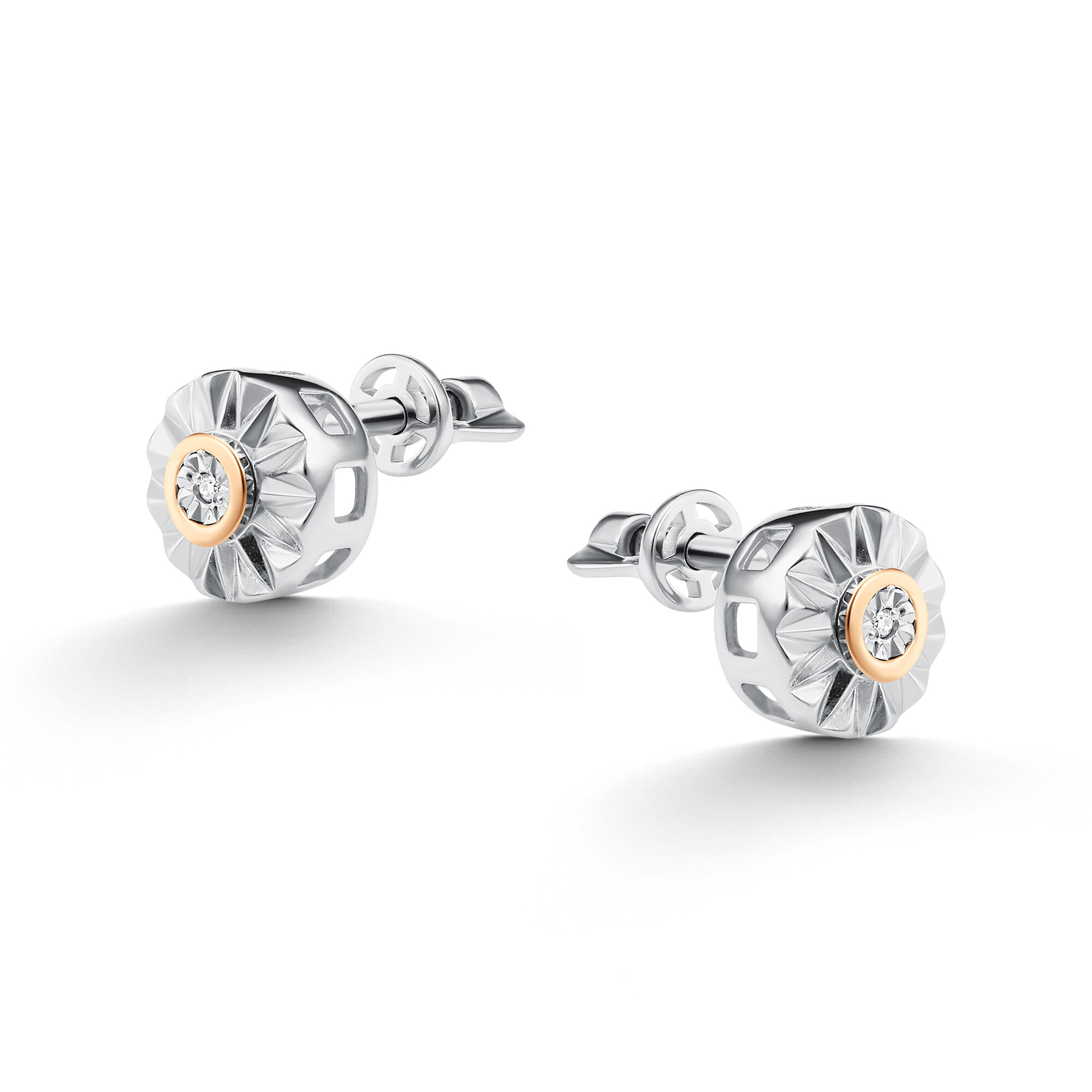 Серьги, серебро, 925 проба, родирование, бриллиант