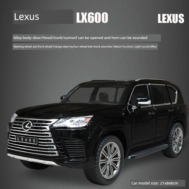 Модель автомобиля Lexus LX600 из цинкового сплава, ветеранский джип, черный цвет, игрушка для мальчиков, подарок