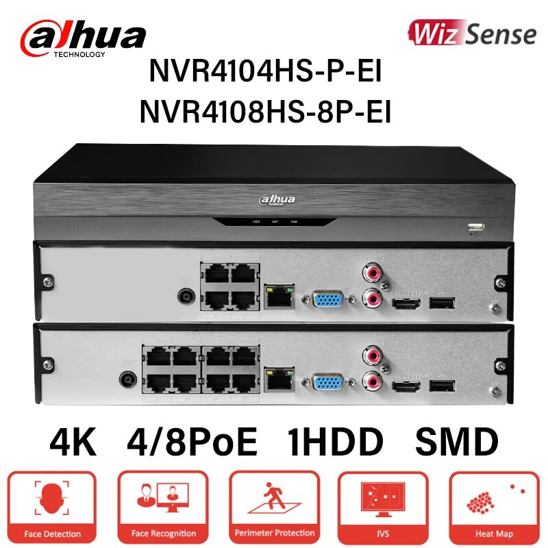 Dahua WizSense 8-канальный NVR, PoE, без HDD, EU Plug