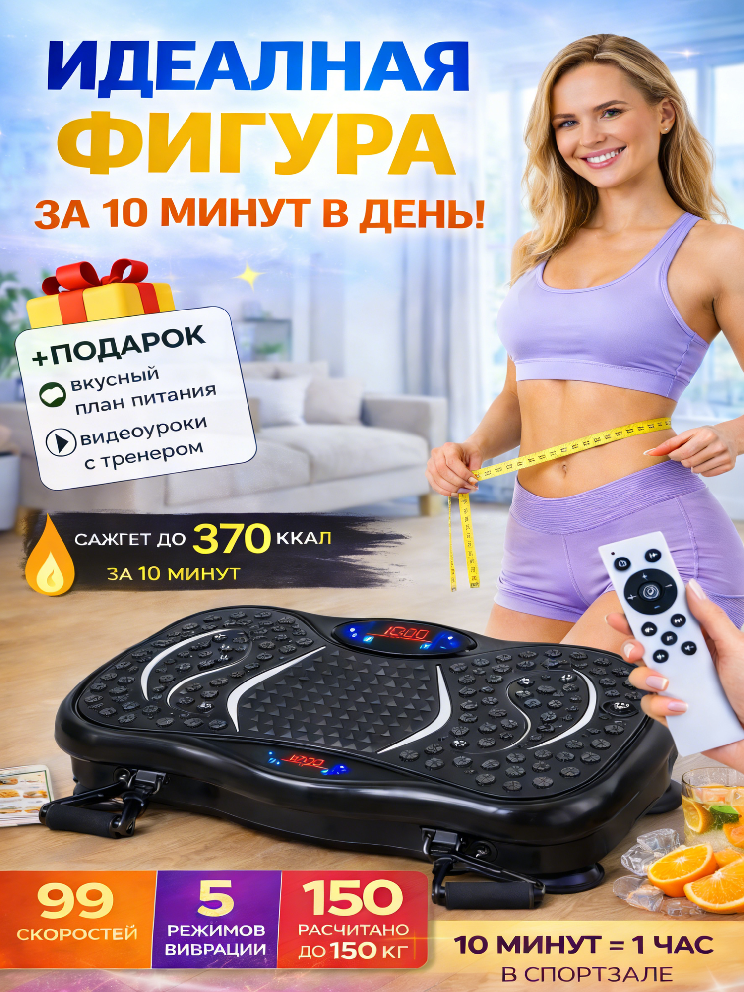 Виброплатформа тренажер для похудения, кардио, степпер для ног, антицеллюлитный, нагрузка 150 кг