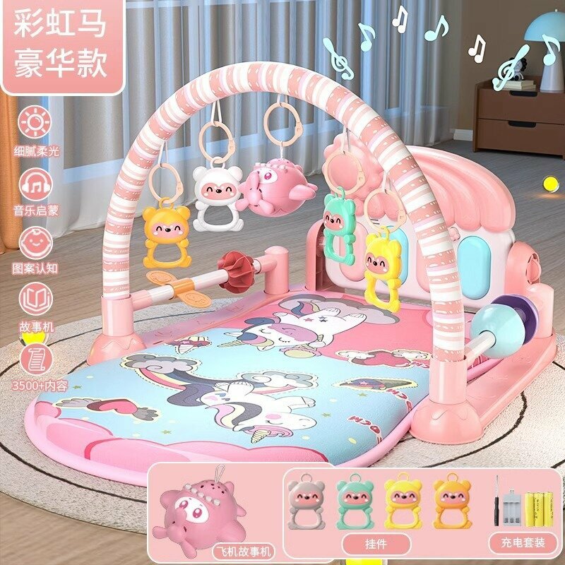 Детская фитнес-стойка с музыкальной педалью, игрушка для новорожденных 0-36 месяцев, пианино, игровой коврик, горячие продажи за рубежом