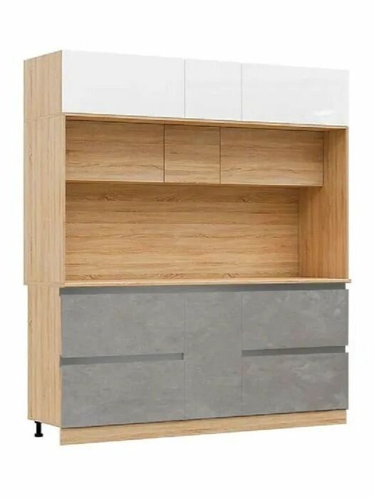 Кухня Карина ЛДСП. Центральная секция 220 см. Белый глянец/Бетон светлый, Дуб сонома