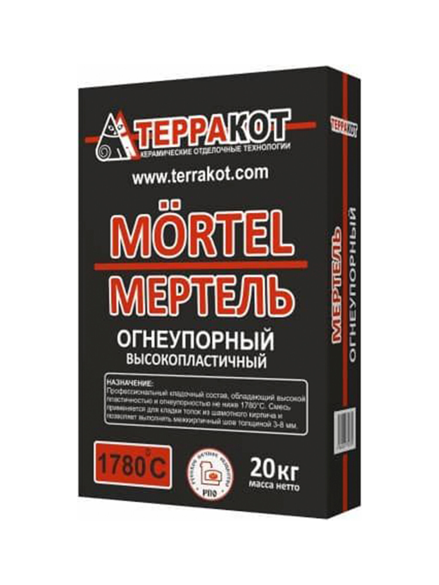 Терракот Мертель раствор кладочный огнеупорный для топки печей (20кг)
