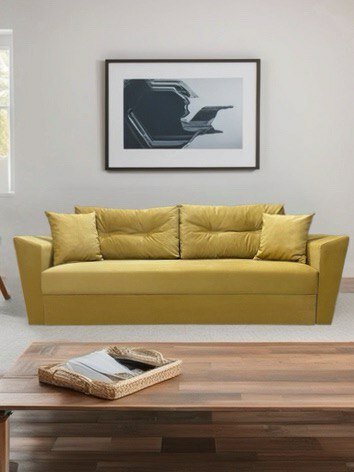 Диван-кровать "Амстердам" желтый велюр Кабрио, механизм-Еврокнижка, 235 х 95 х 82 см