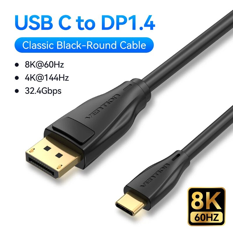 VEnTIOn кабель USB-C to DisplayPort 8K 8K60Hz PVC Black, 1.5m